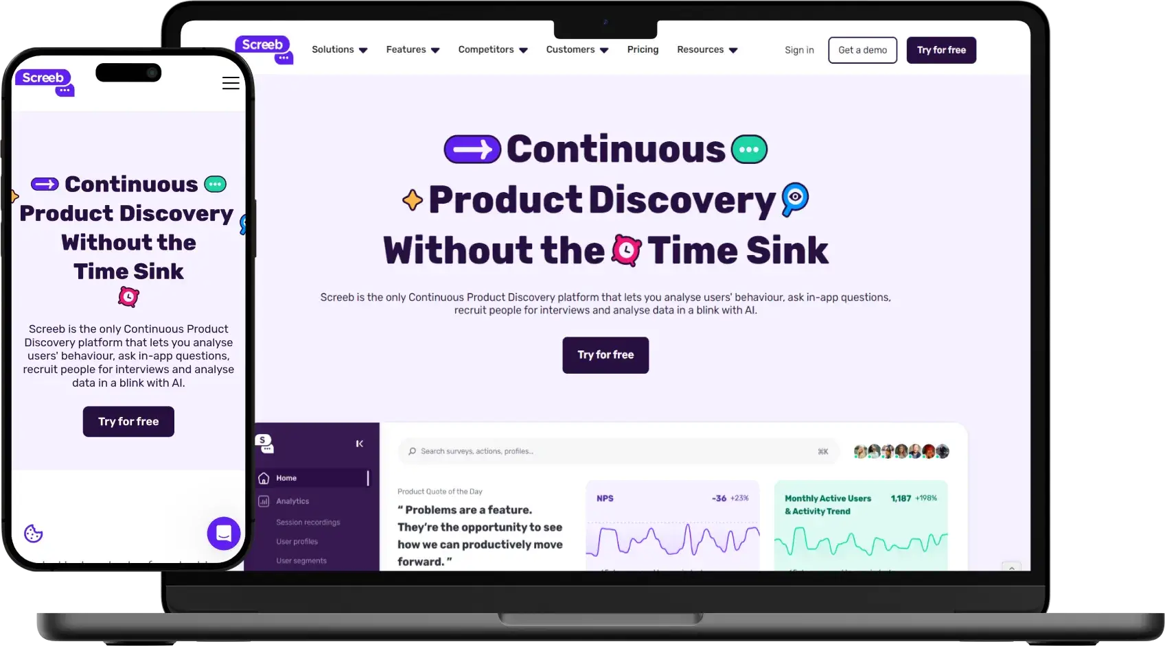 Projet Webflow Screeb - Plateforme d'Analytics pour les équipes produit